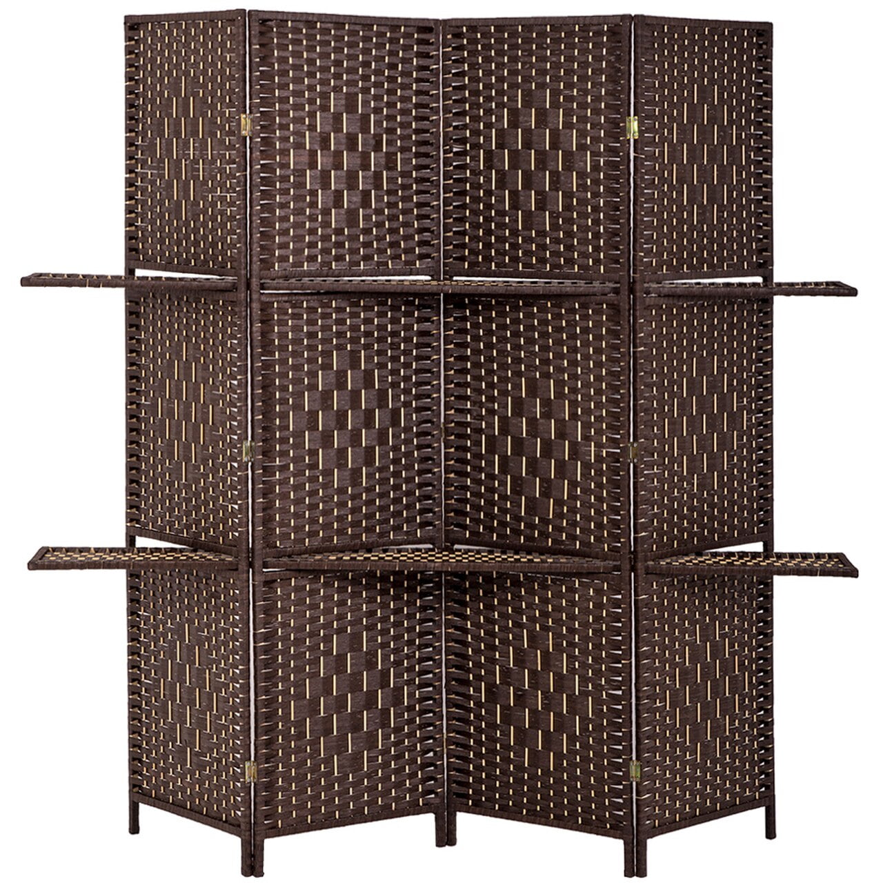 Legacy Decor 4 Panel Diamond Weave Room Divider With Shelves Brown ...
