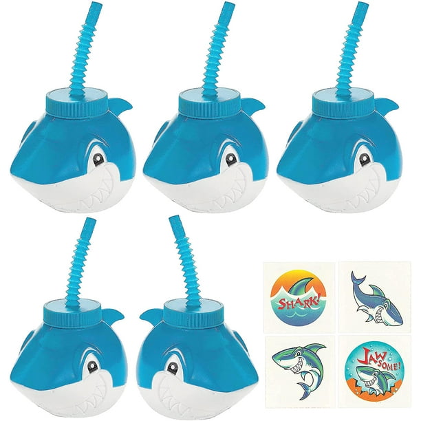 Shark Cups with Straws (6 Pack) with 36 Shark Tattoos HTOOQ Shark Party ...