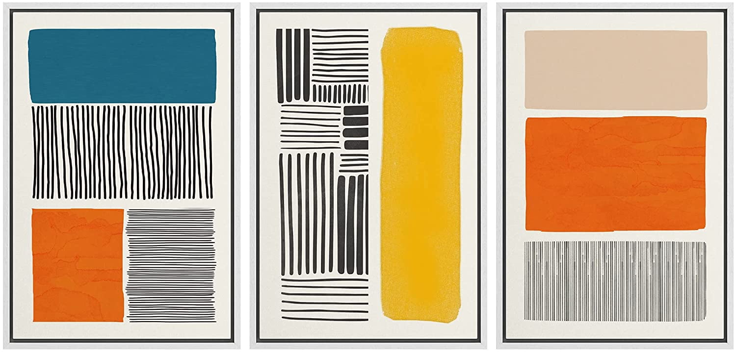IDEA4WALL Framed Canvas Print Wall Art Set Mid-Century Bright Color ...