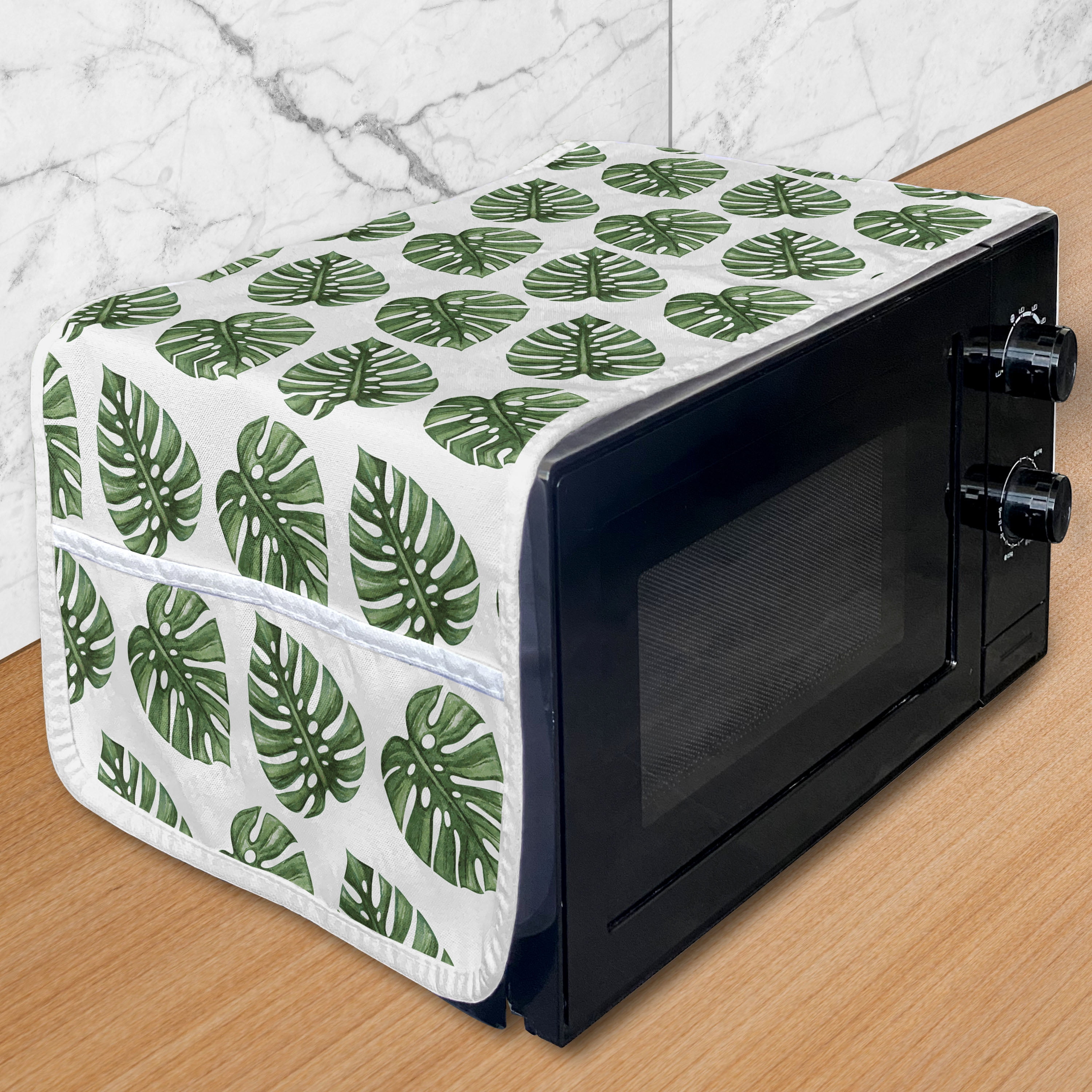 Green Leaf Microwave Oven Cover, Tropical Jungle Leaves Palm Trees of ...