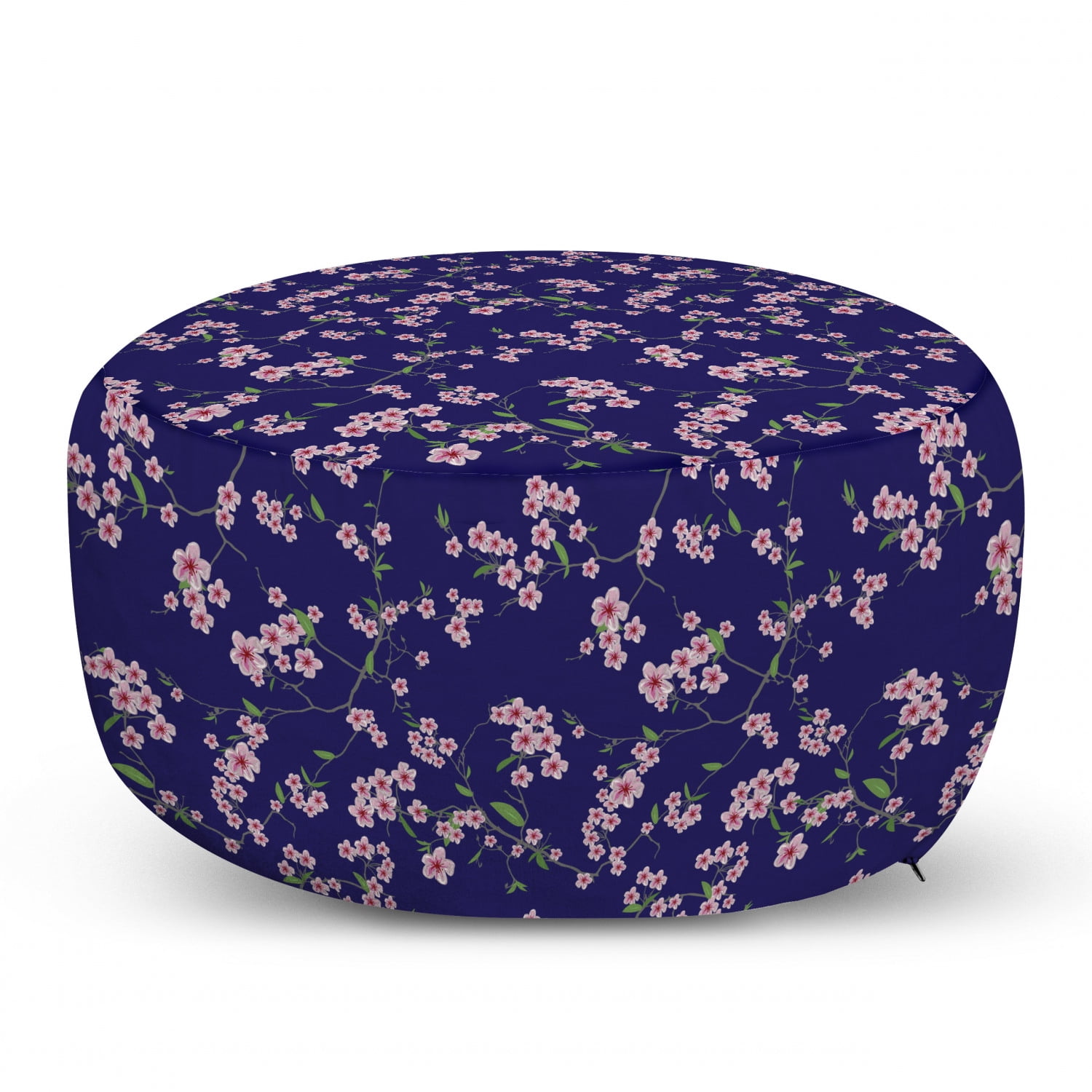 Japanese Pouf Cover with Zipper, Blooming Sakura Cherry Branches ...