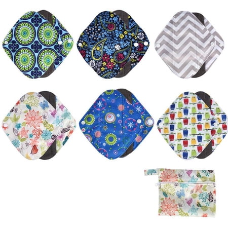 Washable Wet Bag 6 Pieces Reusable Bamboo Cloth Menstrual Sanitary Pads ...