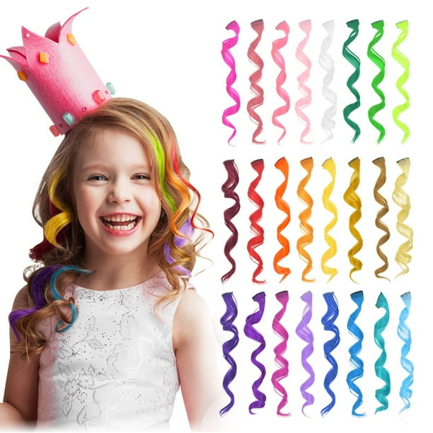 Powiller 24 Pcs Colored Hair Extensions for Kids, Crazy Hair Day ...