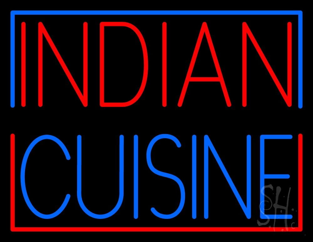 Indian Cuisine LED Neon Sign 24 x 31 - inches, Black Square Cut Acrylic ...