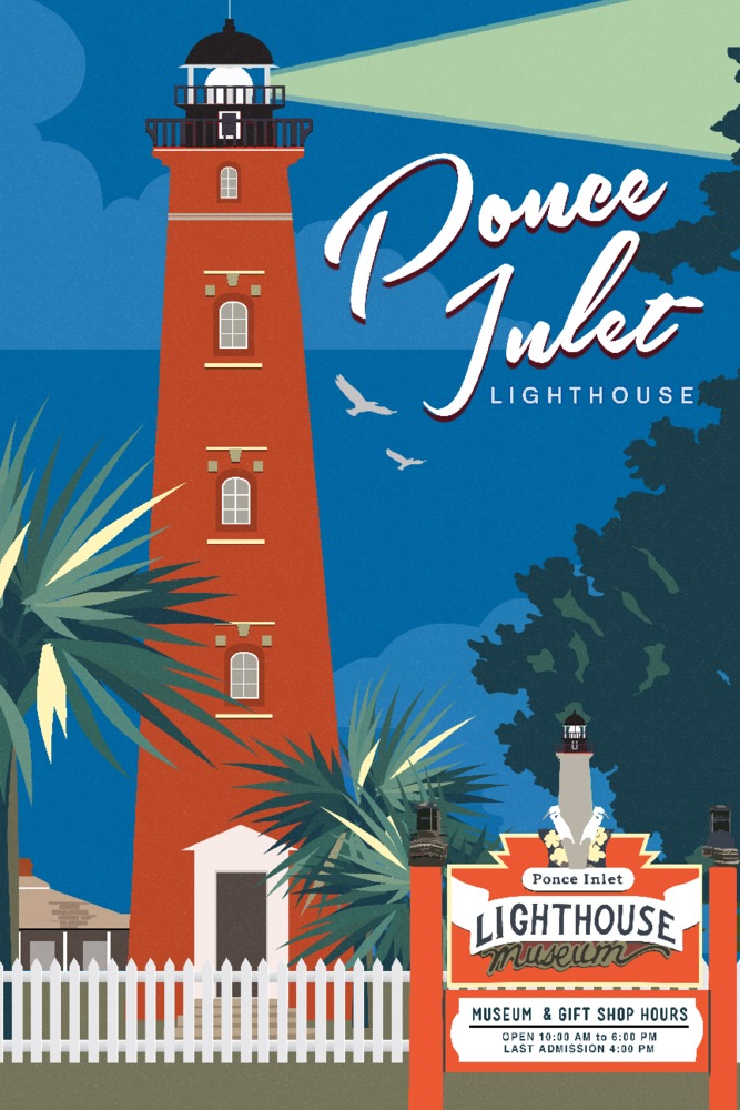 Ponce Inlet Lighthouse, Florida, Vector (36x54 Giclee Gallery Art Print ...