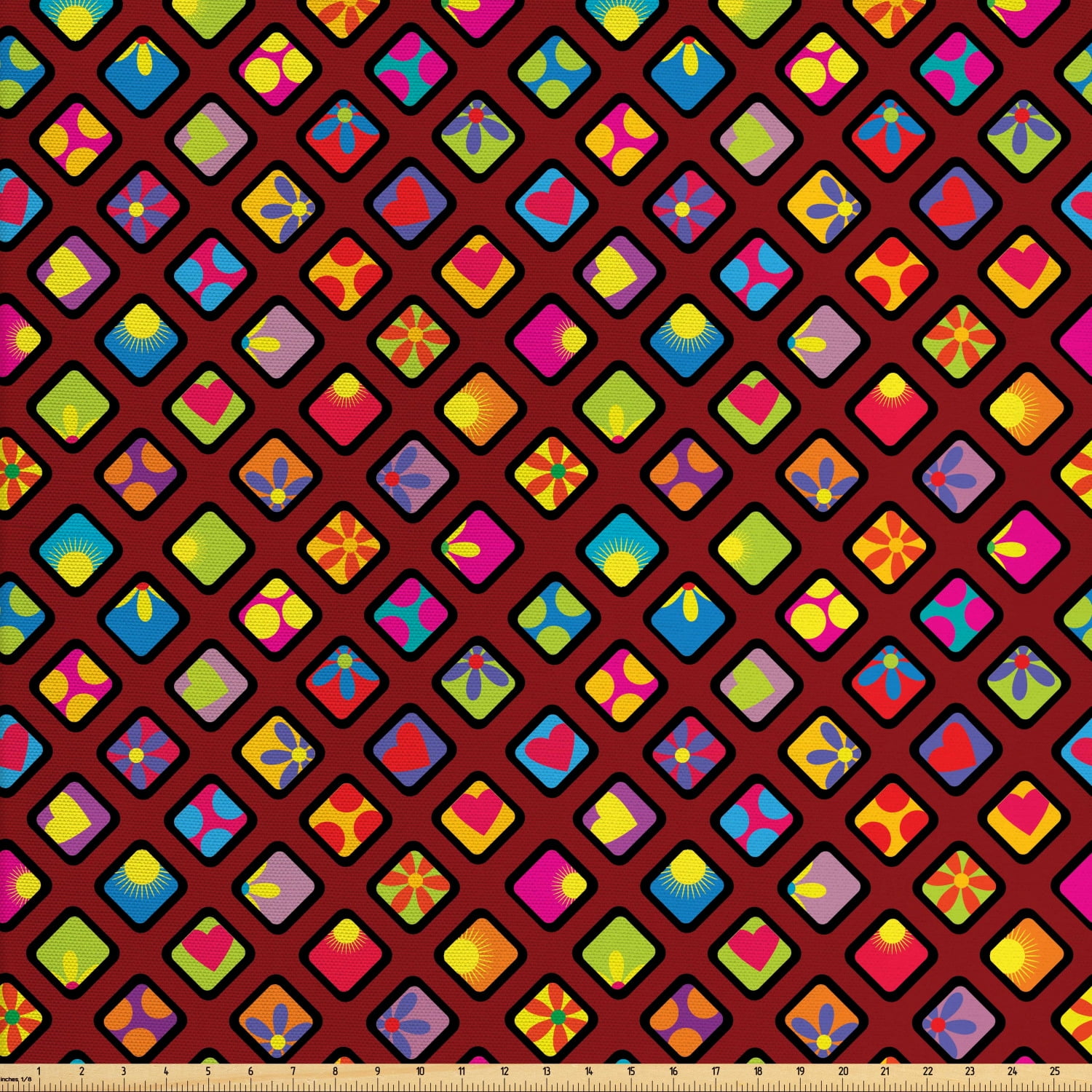 Geometric Fabric by the Yard Upholstery, Colorful Rhombuses with Heart ...