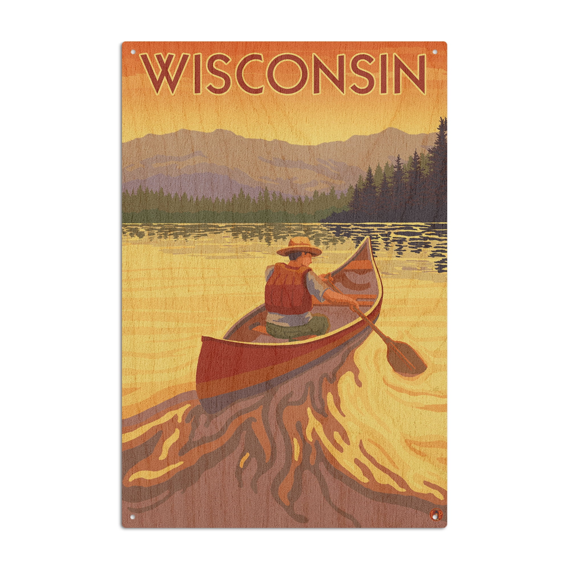 Wisconsin, Canoe Scene Birch Wood Wall Sign (6x9 Rustic Home Decor ...