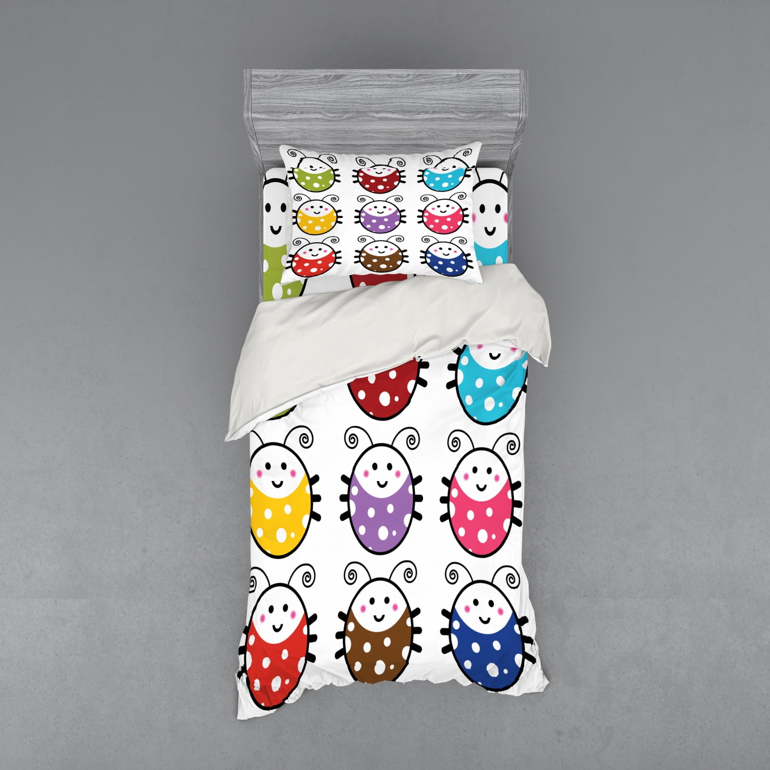 Ambesonne Cartoon Bedding Set 3 Pcs, Smiling Ladybugs Set, Twin XL ...
