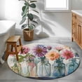 Flowers Leaves Round Area Rug 4 FT, Non Slip Indoor Outdoor Rug ...