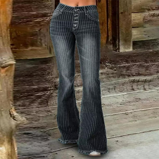 CHUOU Womens Striped Bell Bottom Jeans Button Flared Denim CHUOU Womens Striped Bell Bottom Jeans Button Flared Denim