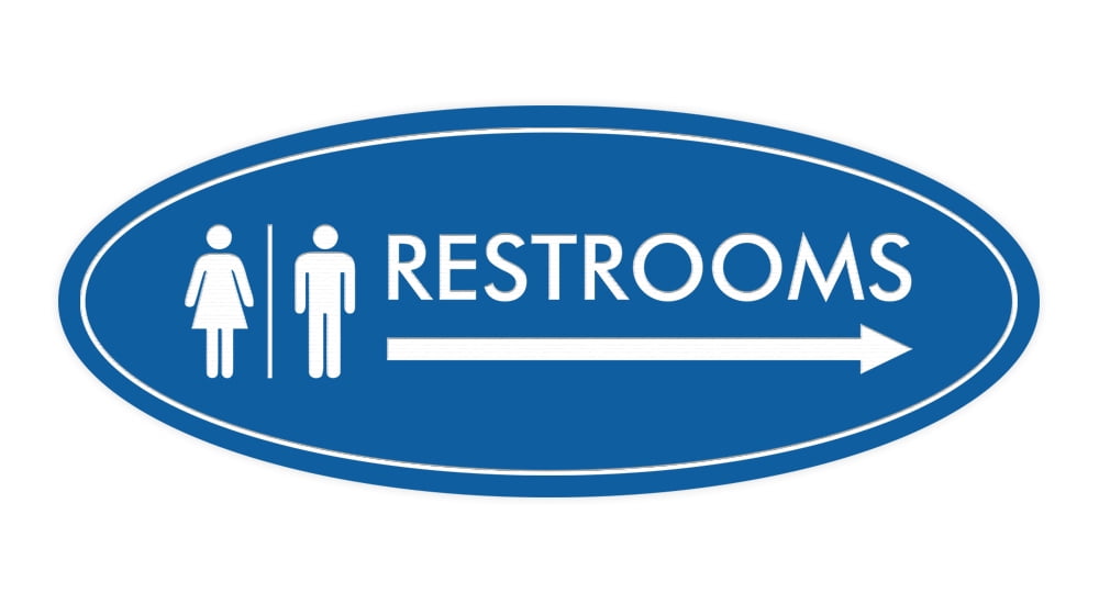 Signs ByLITA Oval Restrooms Right Arrow Sign (Blue) - Large 3.6x9 ...