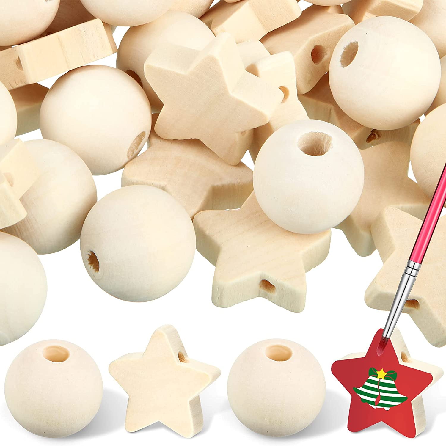 Click here for Neunwolken Unfinished Wood Bead Wood Star Beads Ch... prices