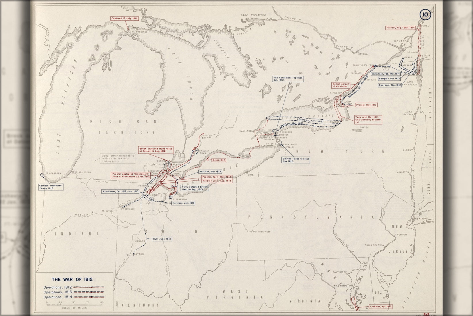 24"x36" Gallery Poster, War of 1812 map of operations in the North ...
