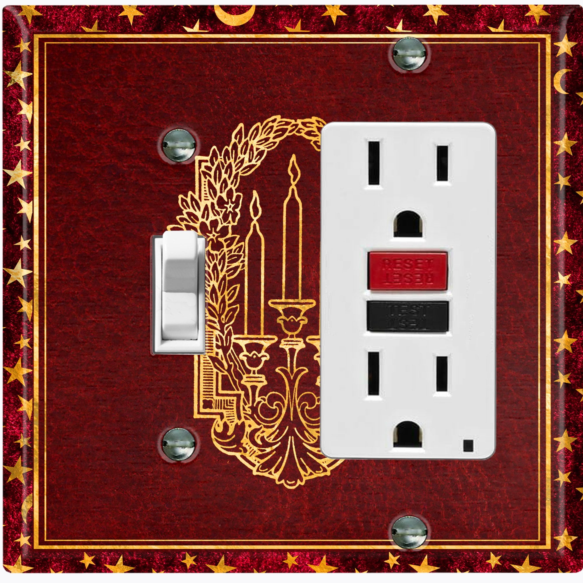 Metal Light Switch Plate Cover Elegant Gold Candle Frame Starry Moon ...