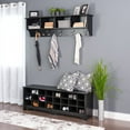 Prepac Black Wooden Shoe Storage Cubby Bench, 24 Pair, Narrow Entryway ...