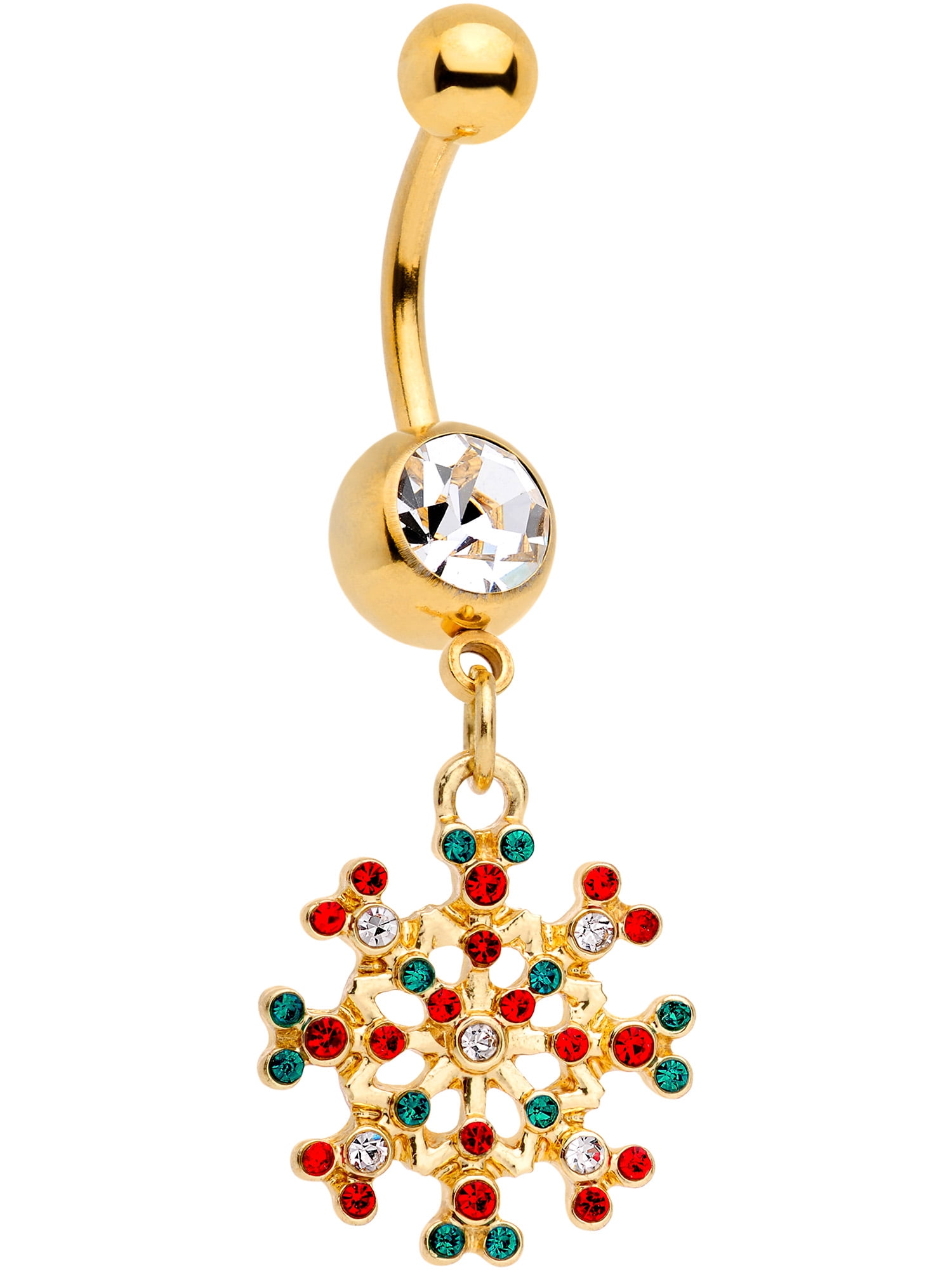 Body Candy 14G Gold Tone Plated Steel Navel Ring Red Green Accent ...