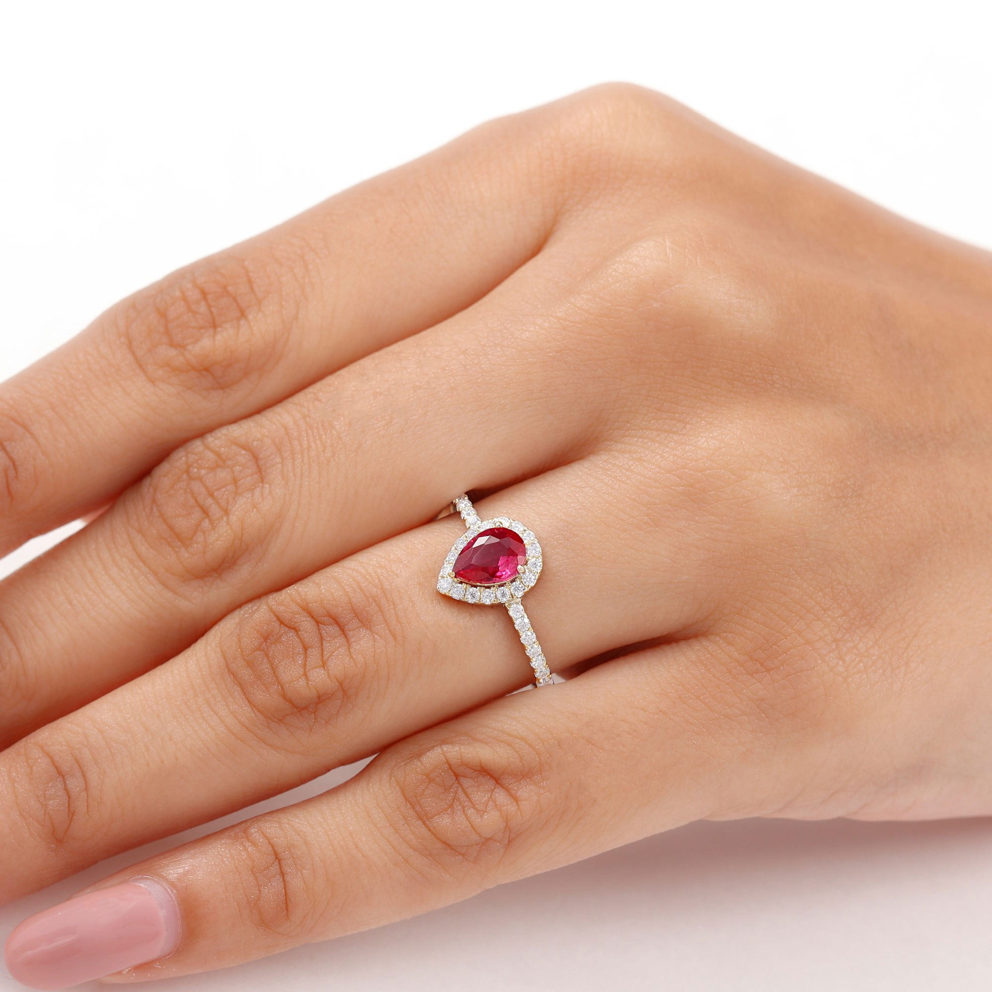 1.50 CT Lab Created Ruby Ring with Moissanite Halo, Classic Lab Created ...