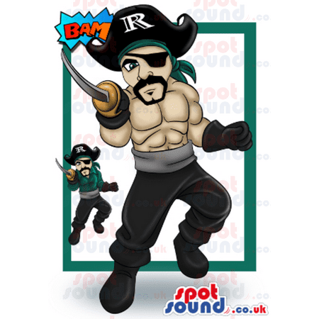 Pirate Human Character SPOTSOUND Mascot Drawing With No Shirt - Mascots ...