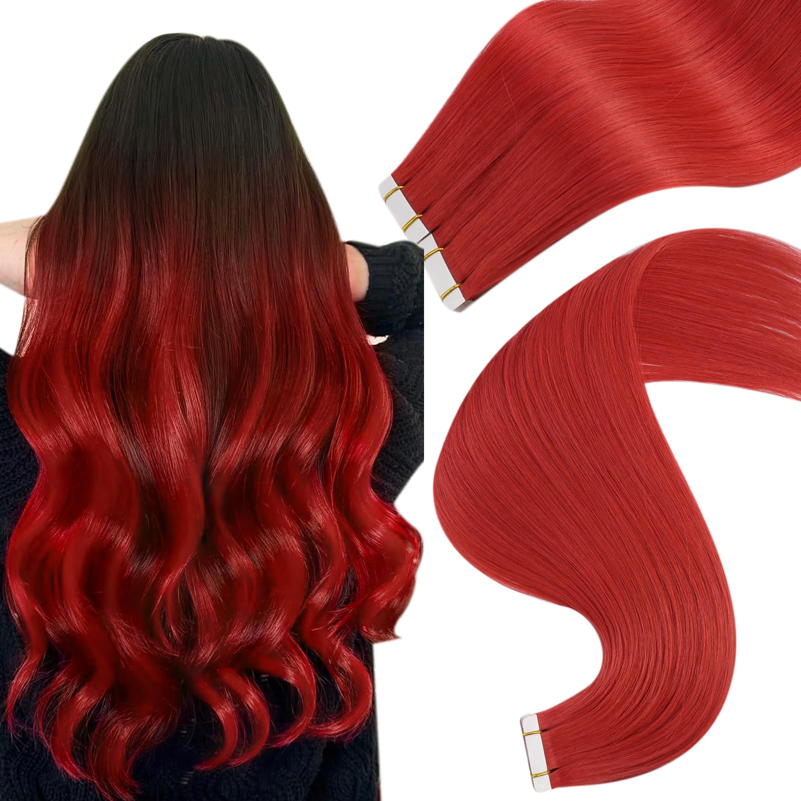 Extensiones de cabello humano rojo Easyouth con cinta adhesiva, 50 g ...