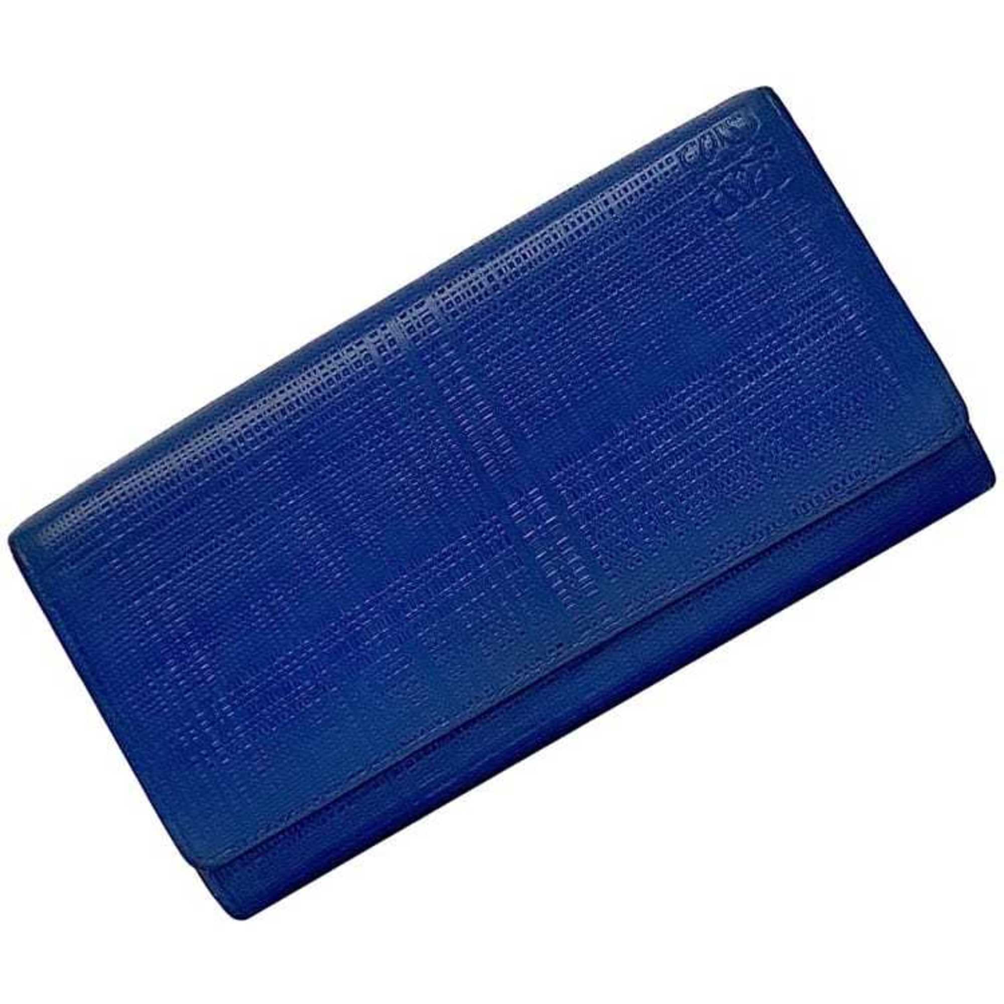 Pre-Owned LOEWE Bi-fold Long Wallet ec-22032 Blue Linen Leather 261607 Anagram Women... (Good ...