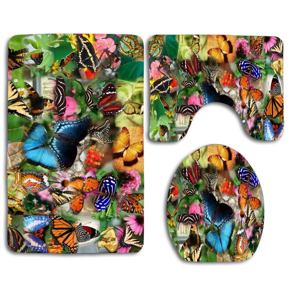GOHAO Butterflies Butterflies 3 Piece Bathroom Rugs Set Bath Rug ...