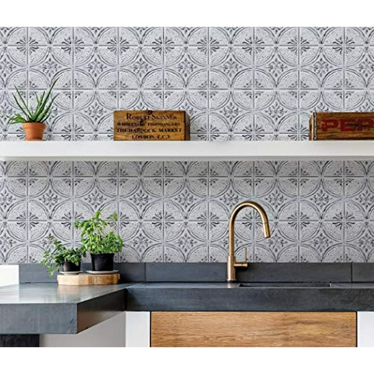 Faux Tile Wallpaper Backsplash