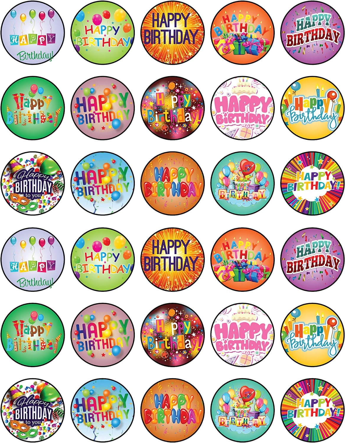 30 x Edible Cupcake Toppers Themed of Happy Birthday Collection of ...