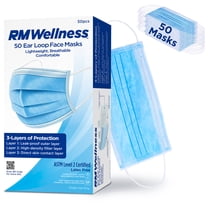 RM WELLNESS Black 3-Ply Disposable Face Masks with Ear Loops, Adult, 50 ...