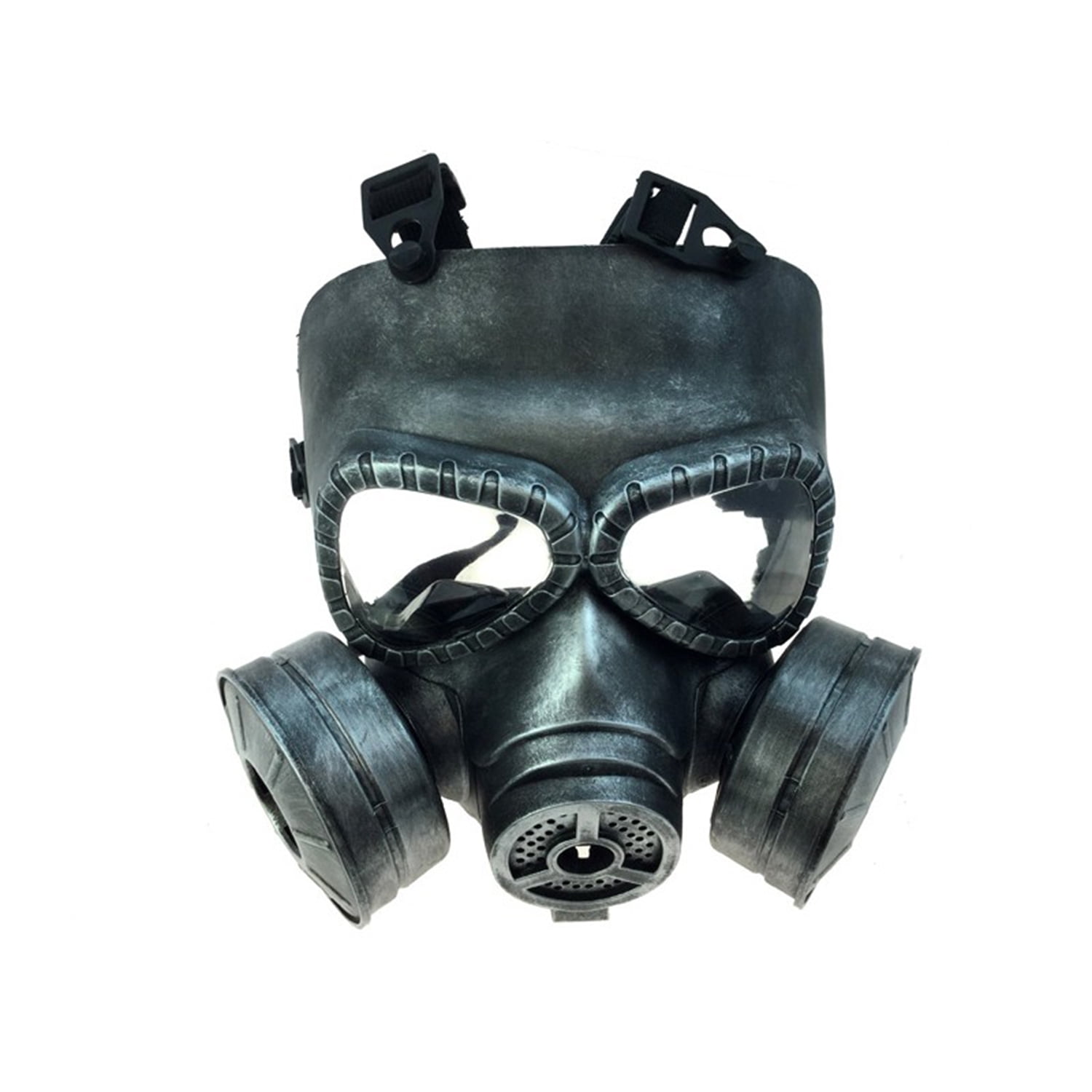KBW Full Face Triangular Eyed Steampunk Gas Mask, Silver Black, One ...