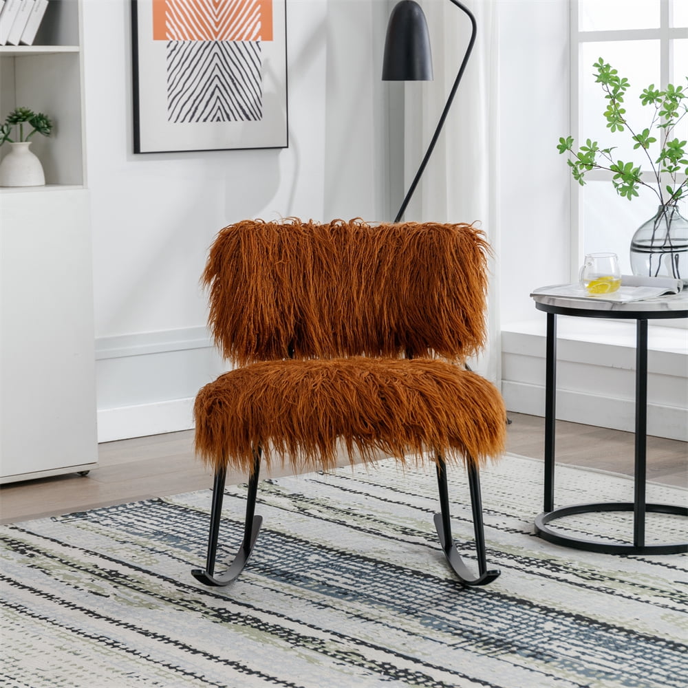 25.2'' Wide Faux Fur Plush Nursery Rocking Chair, Baby Nursing Chair ...