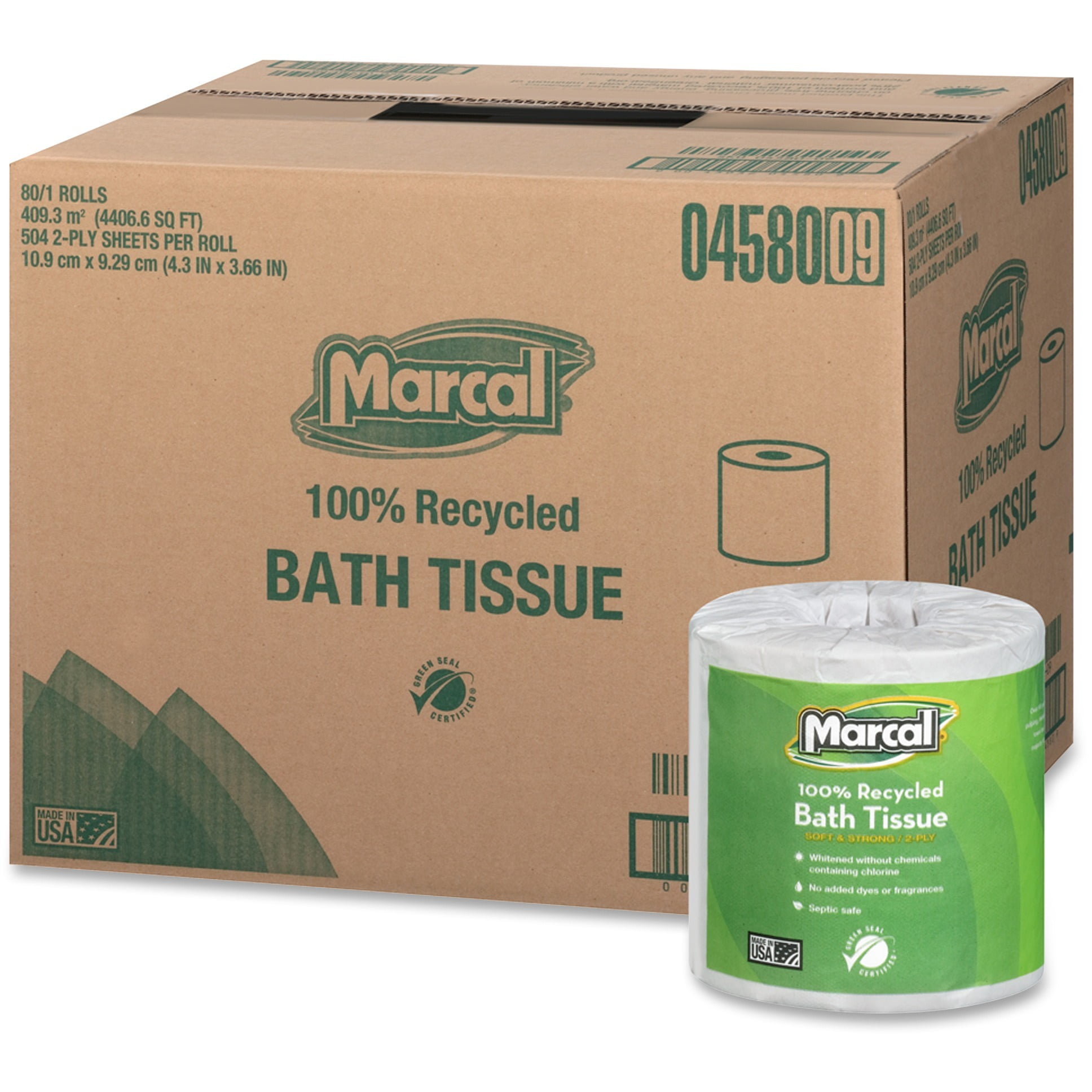 100% Recycled Two-Ply Bath Tissue, White, 506 Sheets/Roll, 80 Rolls ...