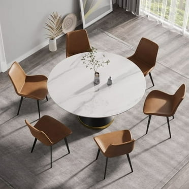 POVISON 51"Modern Round Black Dining Table for 4, Matte Sintered Stone ...