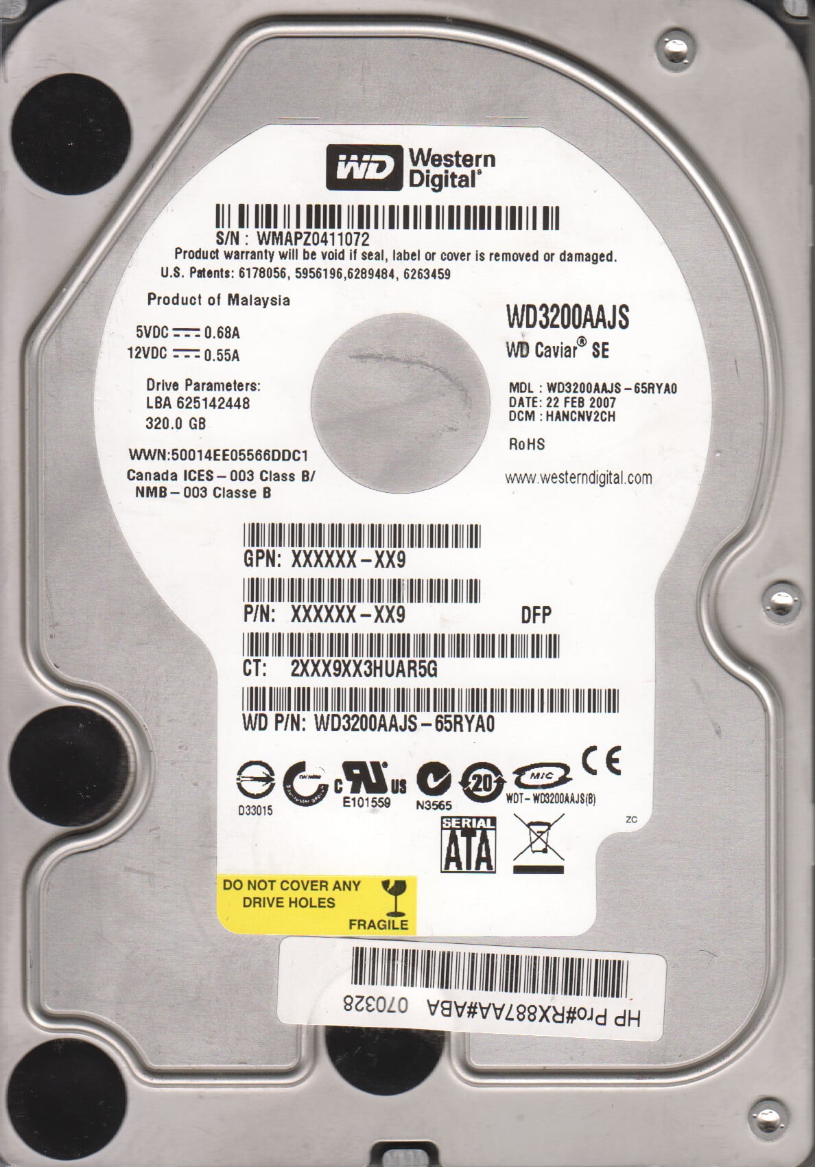 WD3200AAJS-65RYA0, DCM HANCNV2CH, Western Digital 320GB SATA 3.5 Hard ...