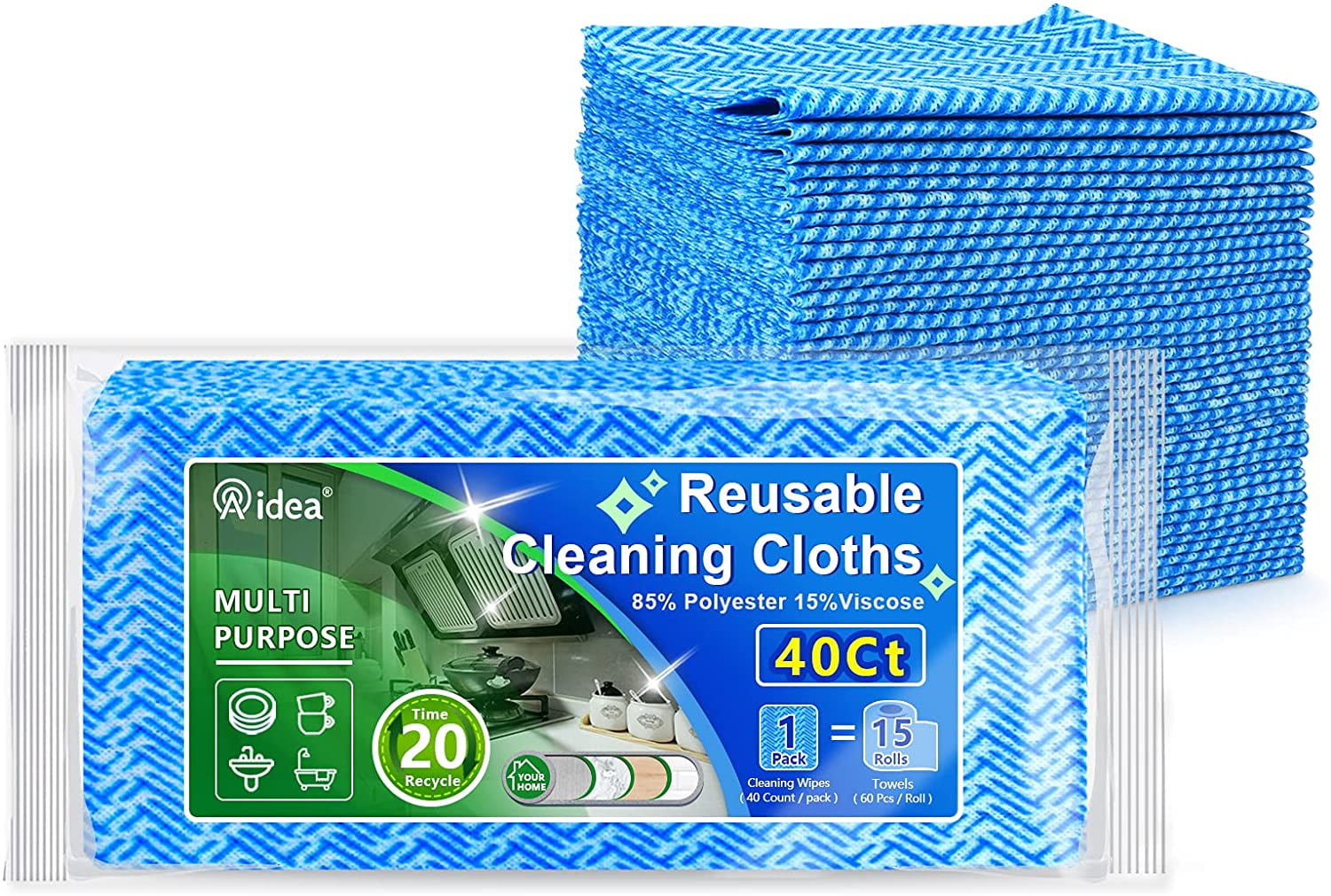AIDEA Cleaning Wipes-40Ct(1 Pack), Multi-Purpose Towel Reusable ...