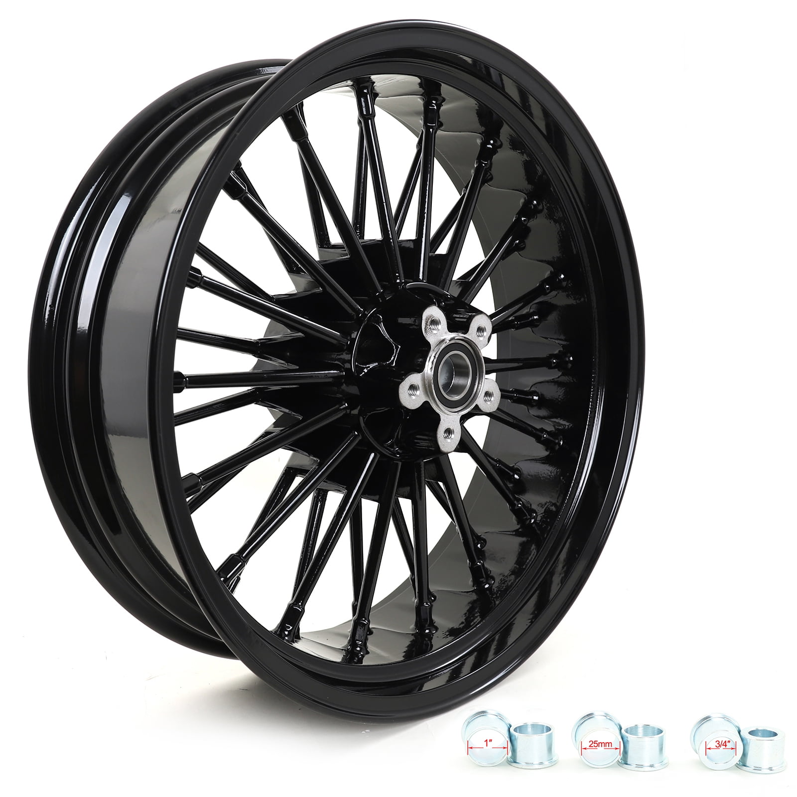 Gloss Black 18"x5.5" 36 Fat Spokes Tubeless Rear Wheel for Harley Dyna ...