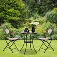 3 Pieces Garden Patio Mosaic Table, Outdoor Bistro Set with Folding ...