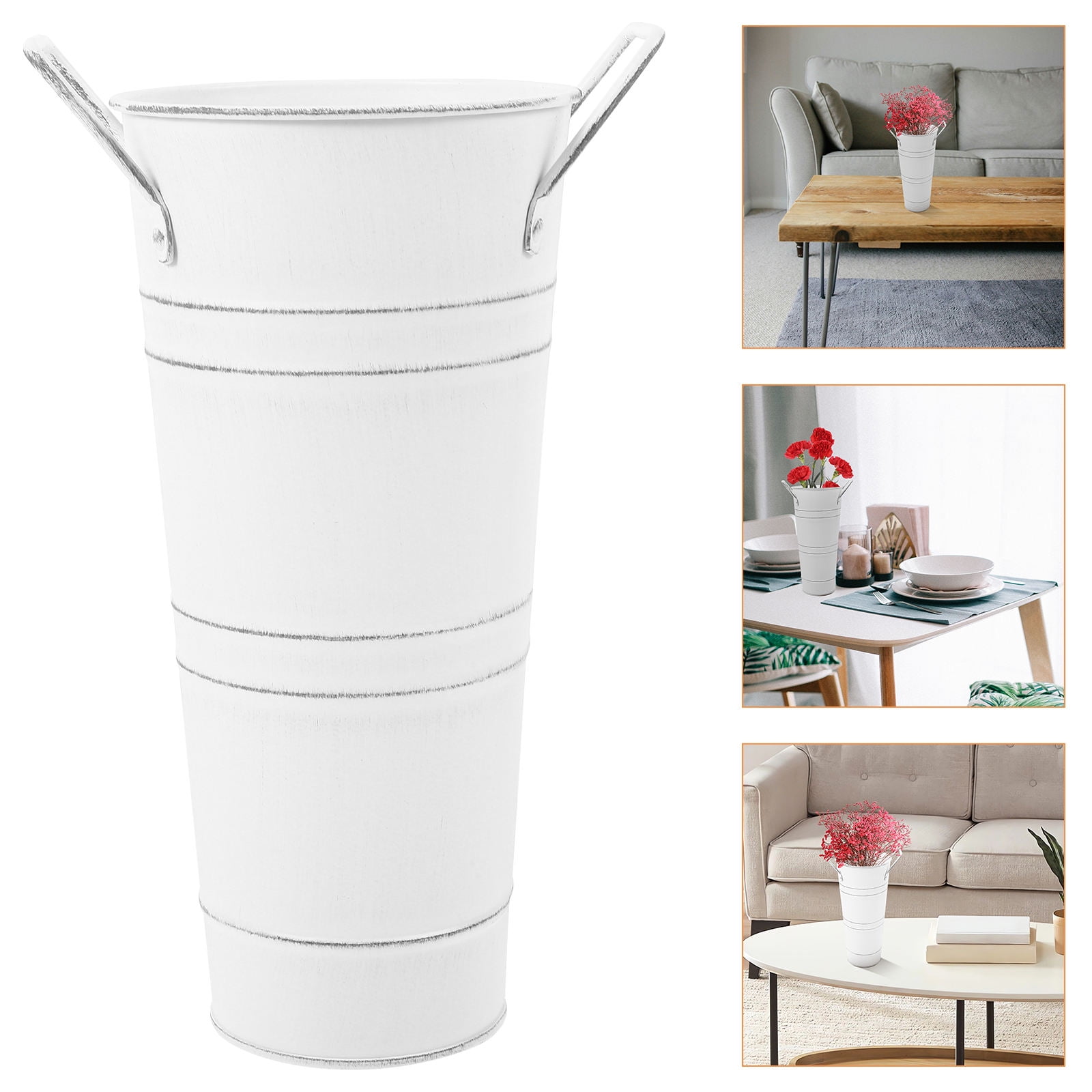 Click here for Upouart White Rustic Metal Flower Bucket 9 Inch Ta... prices