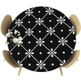 Black and White Lattice Flower Round Fitted Tablecloth with Elastic ...