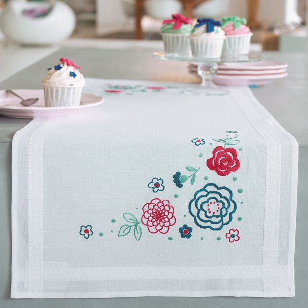 Modern Flowers Table Runner Stamped Embroidery Kit-16"X40" - Walmart.com
