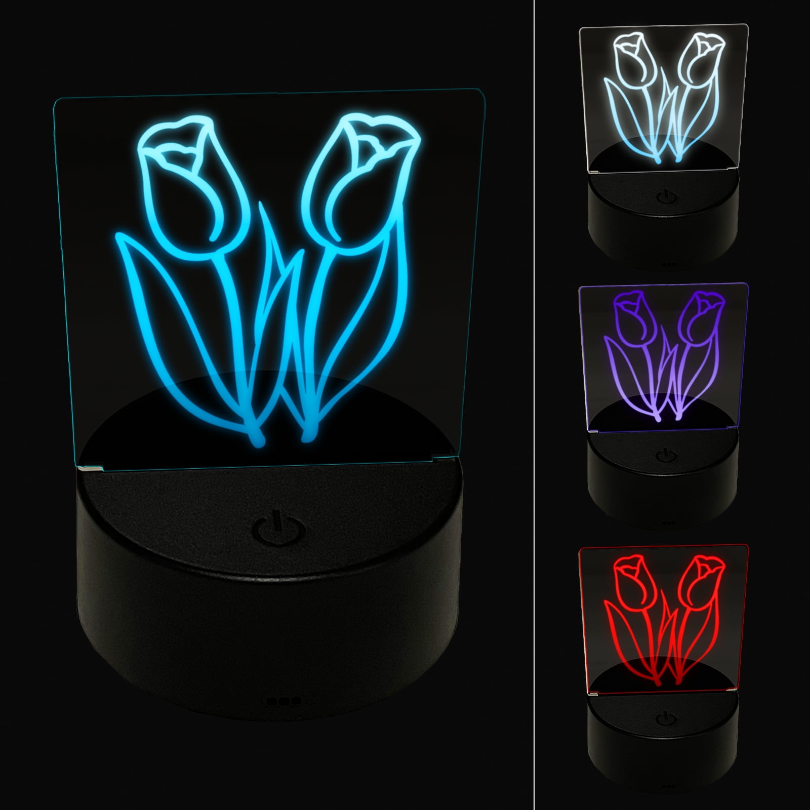 Spring Summer Tulips LED Night Light Sign 3D Illusion Desk Nightstand ...
