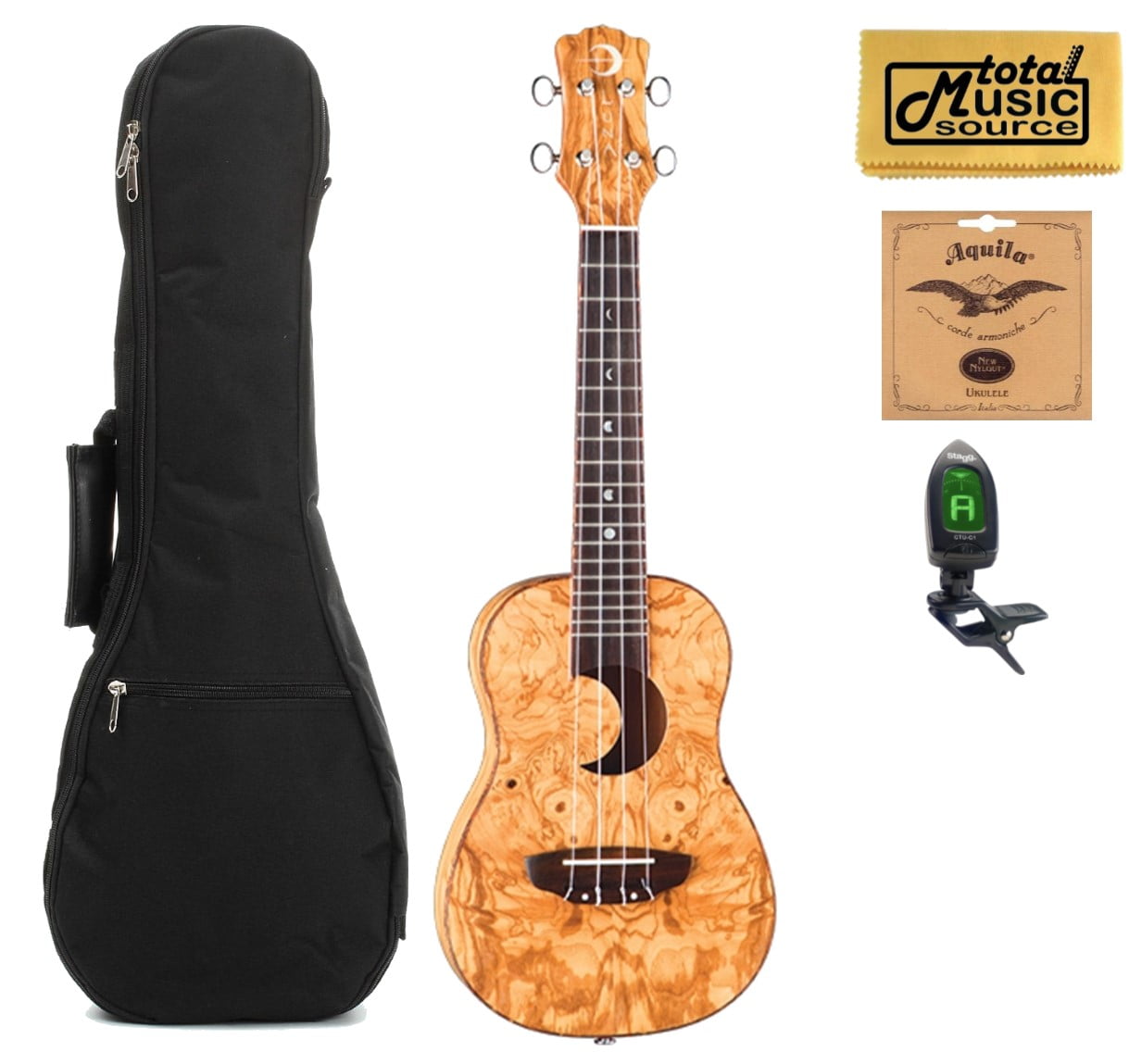 Luna Exotic Series Olive Ash Burl Concert Ukulele w/ Gigbag, Tuner ...