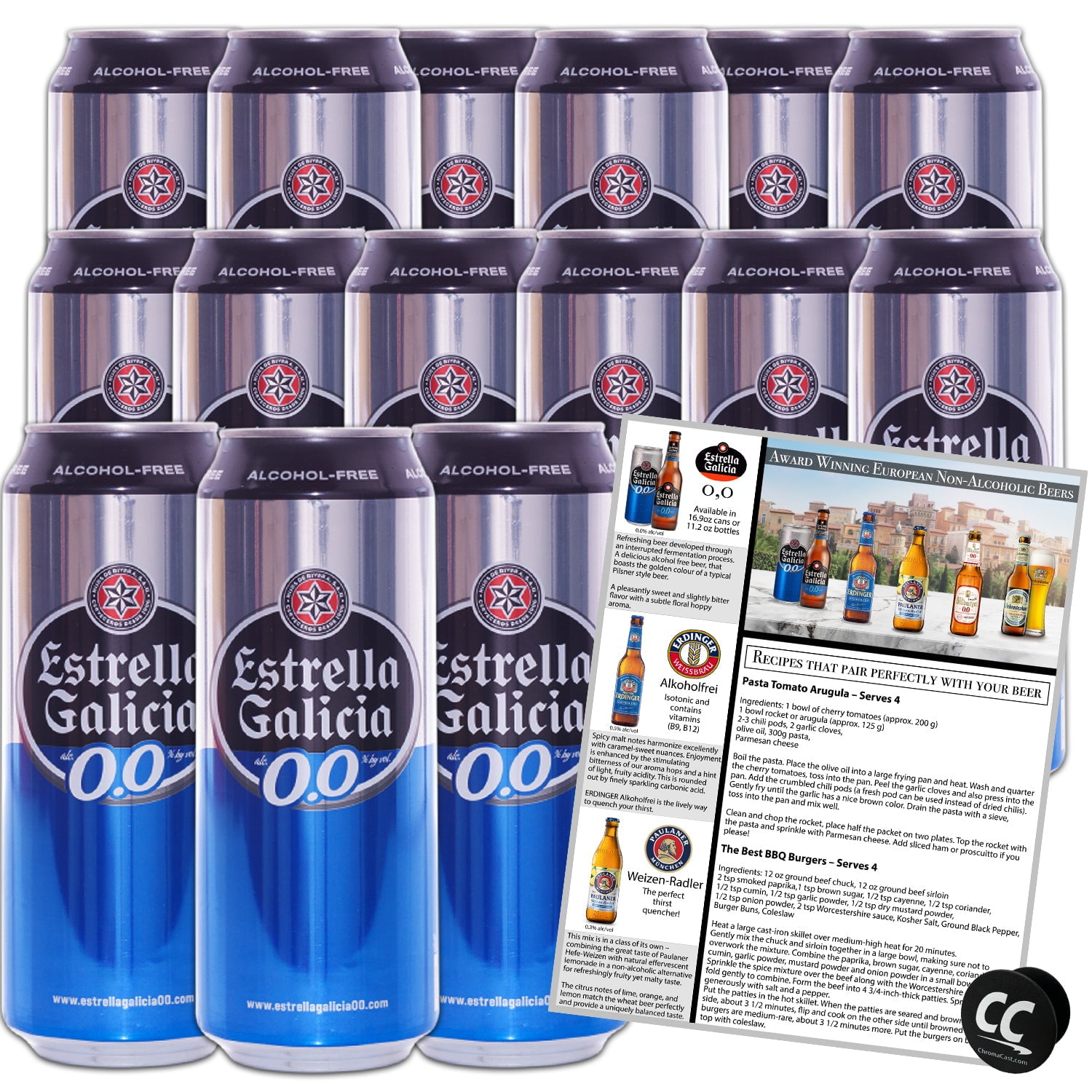 Estrella Galicia 0,0 Non-Alcoholic Beer 15 Pack, Made in Spain, 11.2oz ...