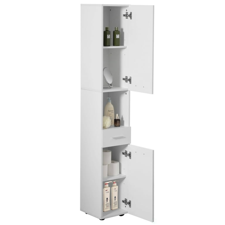 71.5 Inches Tall Thin Corner Shelf Floor Cabinet with 2 Doors 1 Drawer Freestanding Linen Tower Cabinet Perfect for Bathroom Living Room Kitchen
