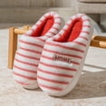 AUDeals Women Cotton Striped Slippers Plush Slip On Warm Bedroom Shoes ...