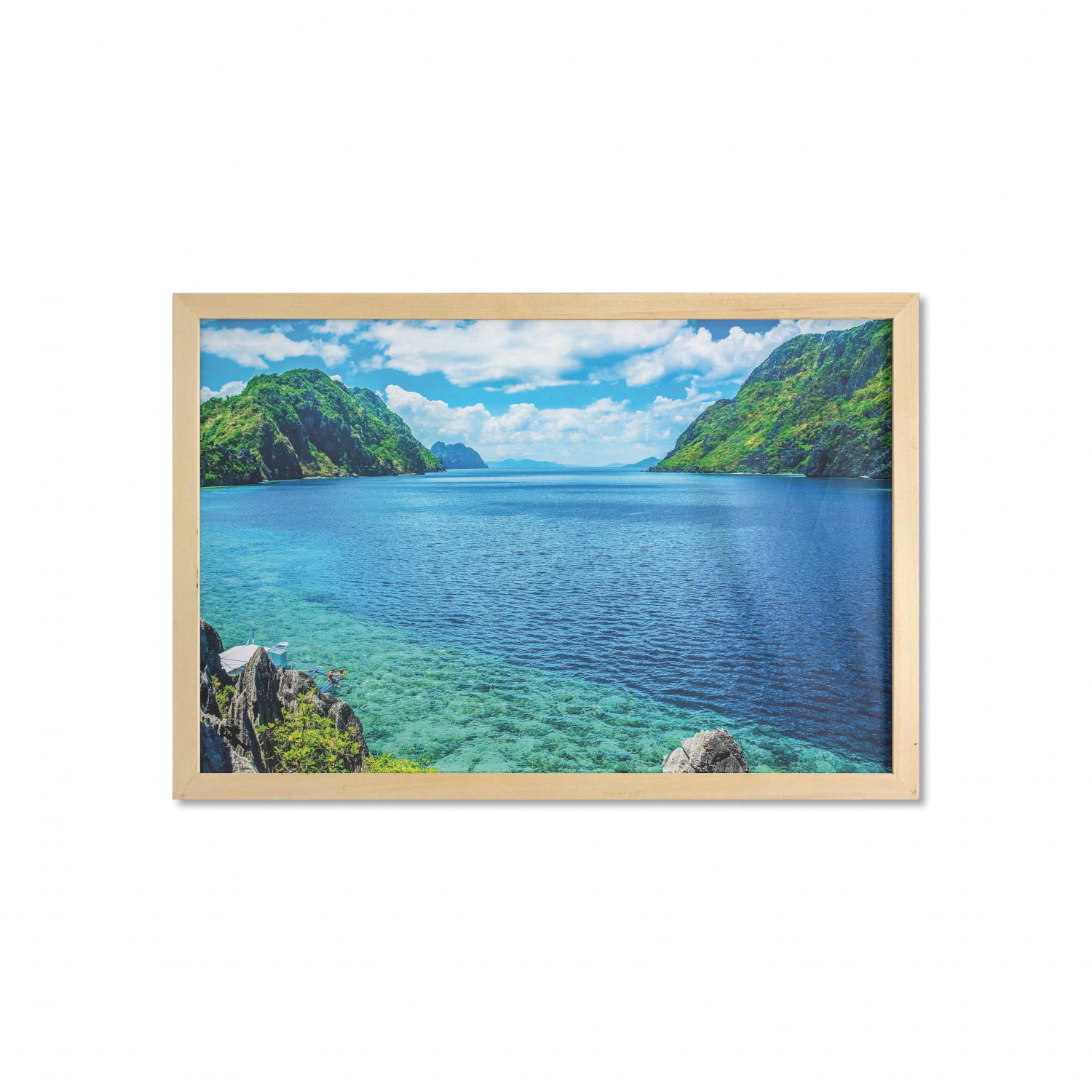 Nature Wall Art with Frame, Scenic View Sea Bay and Mountain Islands in ...