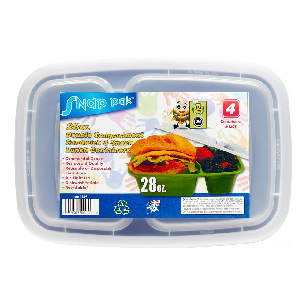 Snap Pak Food Storage Containers, Rectangular, Black, 28 Oz, 4 Ct ...