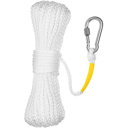 KRSIMYA Heaving Line with Spring Hook,16.4 Yards White Hollow Braided Polypropylene Line Rope ...