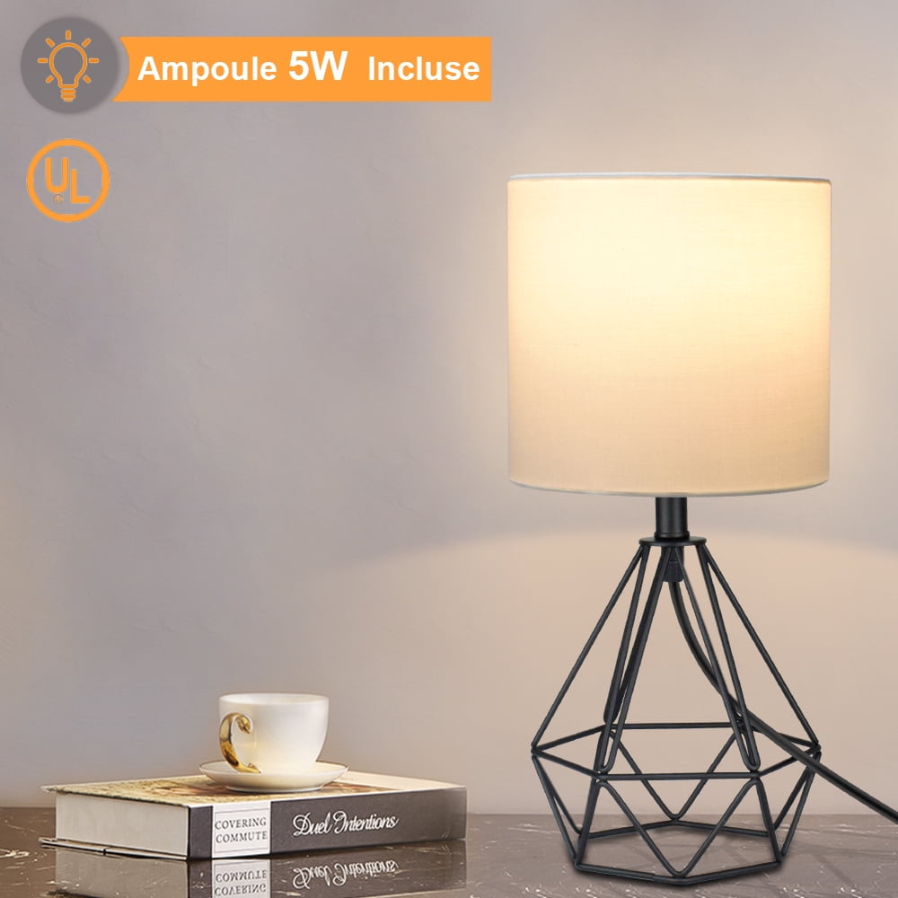 DingLiLighting Black Cage Metal Base Table Lamp with Shade, 5W LED Bulb ...