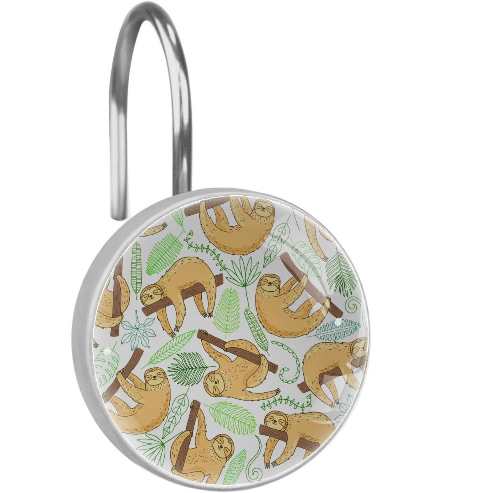 Sloths Leaves Shower Curtain Hooks（Set of 12）for Home Hotel Shower Rods ...