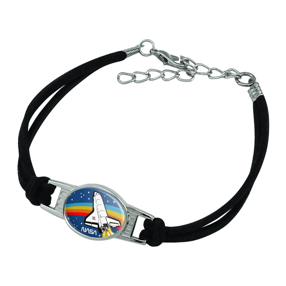 NASA Logo Over Space Shuttle with Rainbow Novelty Suede Leather Metal ...